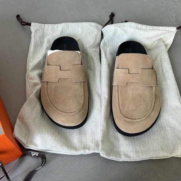 Hermes | Shoes | Hermes Go Mule Taupe Suede Size 38 New In Box | Poshmark